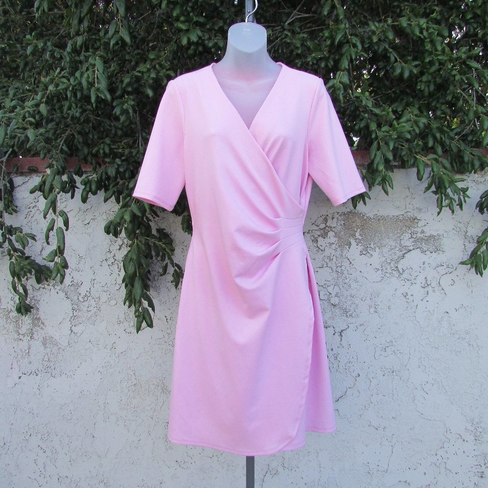 Adrianna Papell Pink Ruched Stretch Poly Dress M - Gem